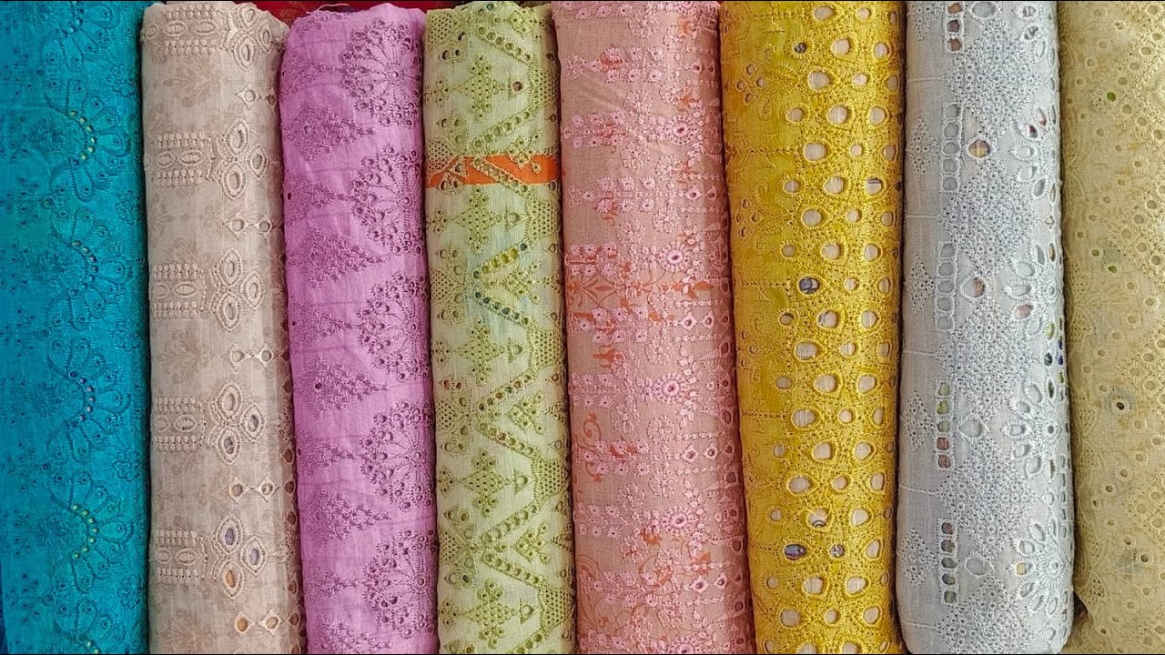 Chikan Kari Embroidered Digital Print Suits | Boring Work Cutwork ...
