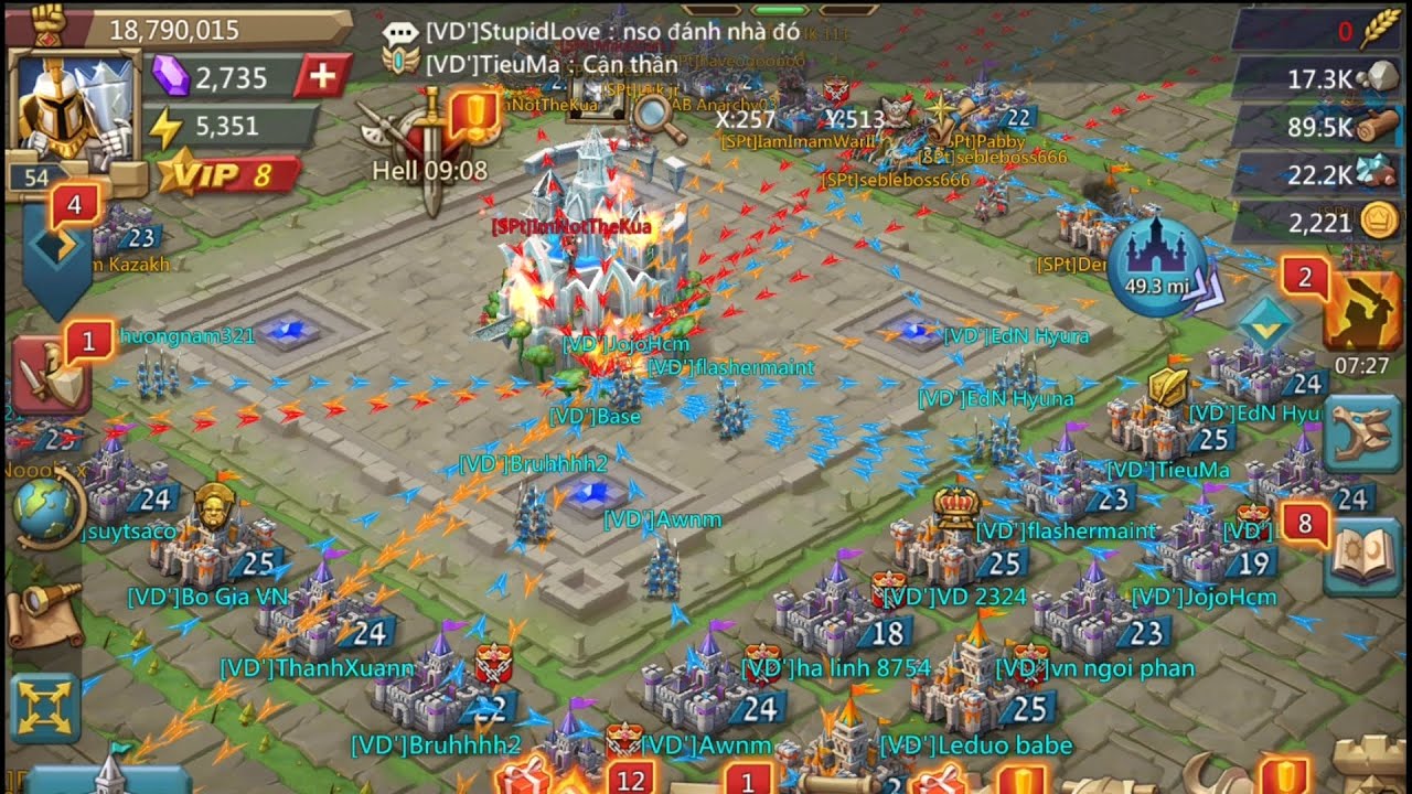 Lords Mobile - Base War Fight In K:1276 VD' vs SPt ! - YouTube