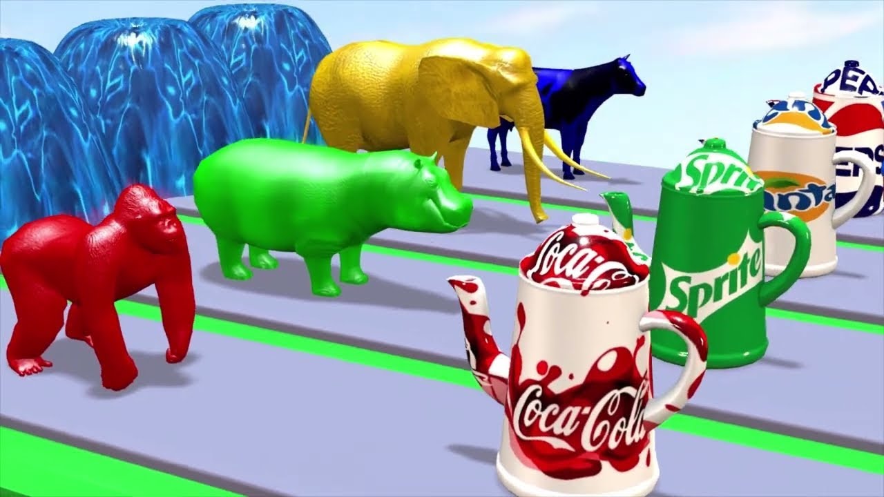 Ball Rolling Games with Elephant Gorilla Tiger Cow Dinosaur Wild ...