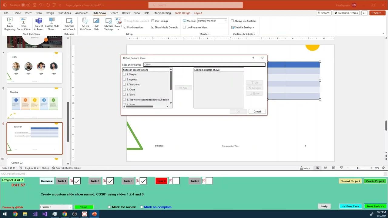 Exam1_Project4_Task4 - MOS PowerPoint 2016 Ex1 Proj4 T4 - YouTube