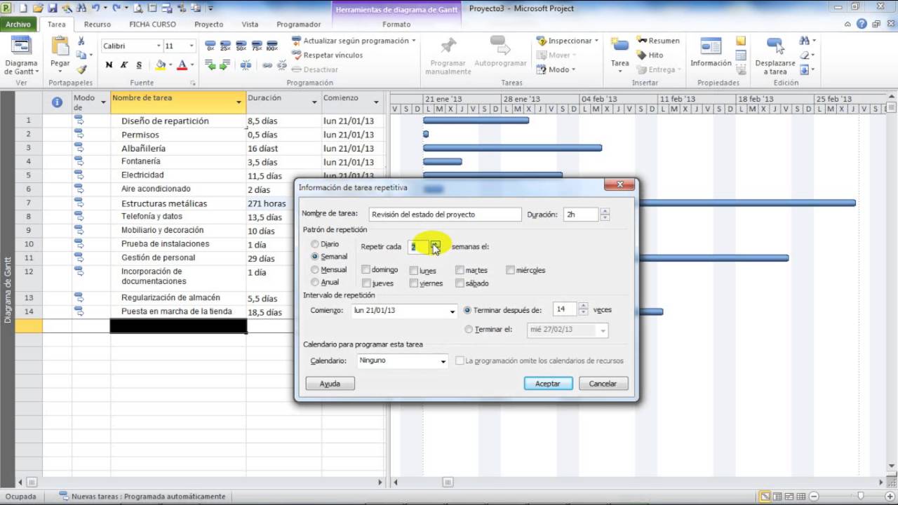 MS PROJECT 2010-2013-2016: TAREAS PERIÓDICAS O REPETITIVAS - YouTube