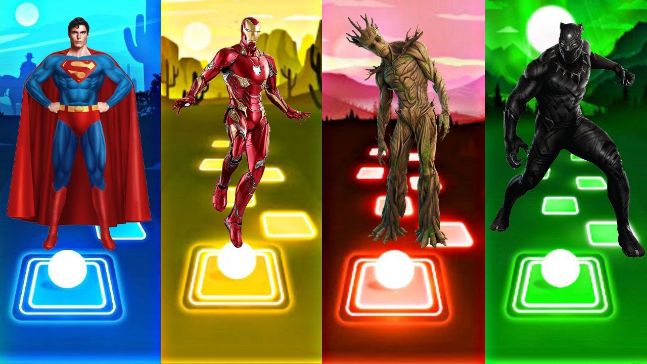 Tiles Hop EDM Rush - Superman vs Ironman vs Groot vs Blackpanther - YouTube
