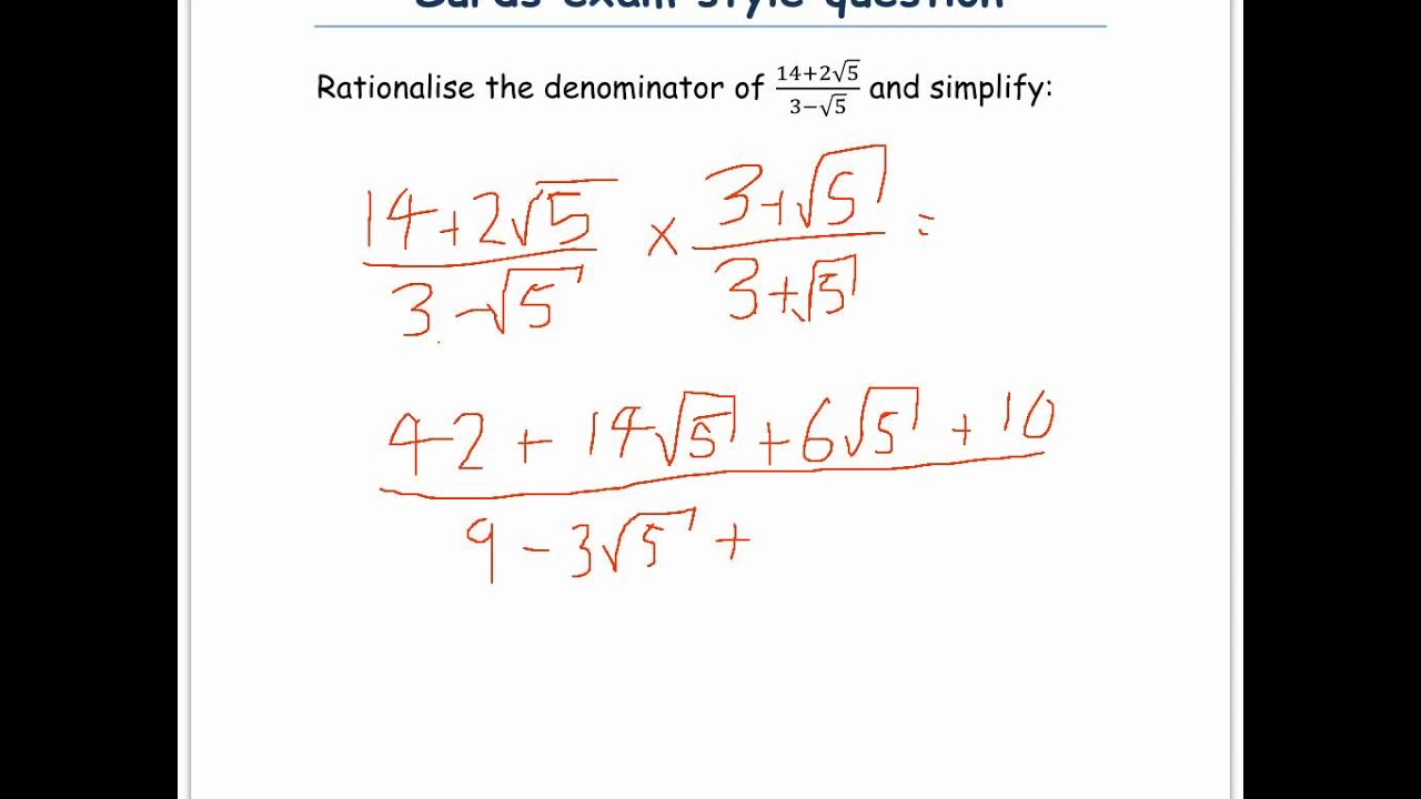 surds exam style question - YouTube