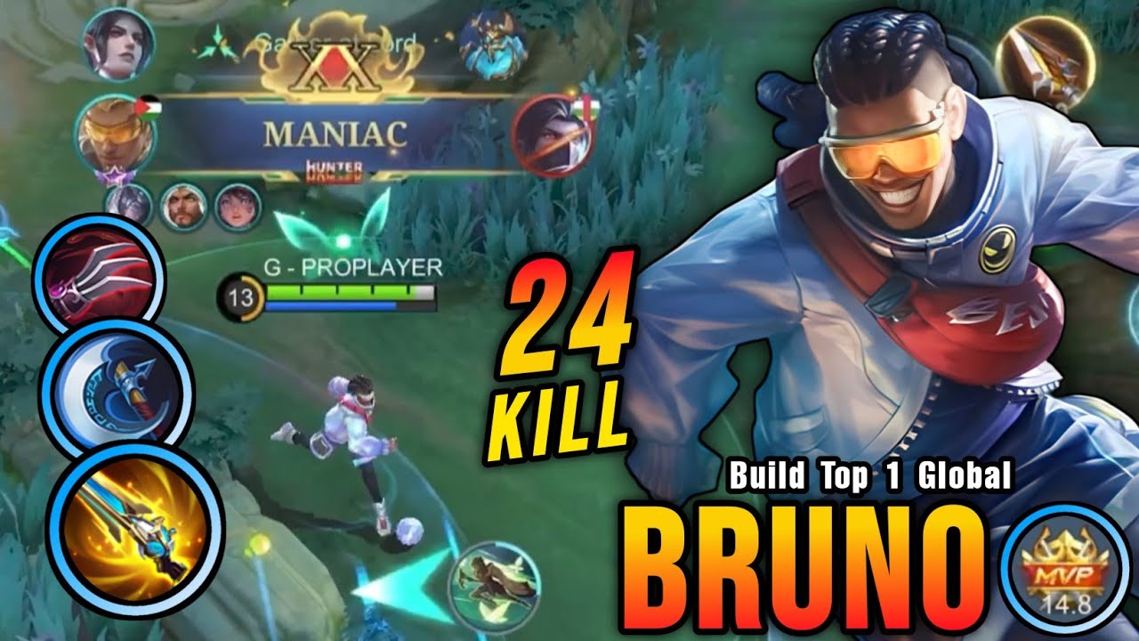 24 Kills + MANIAC!! Bruno Powerful Critical Damage!! - Build Top 1 ...