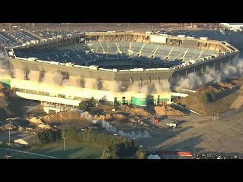 Michigan stadium withstands demolition blast - YouTube