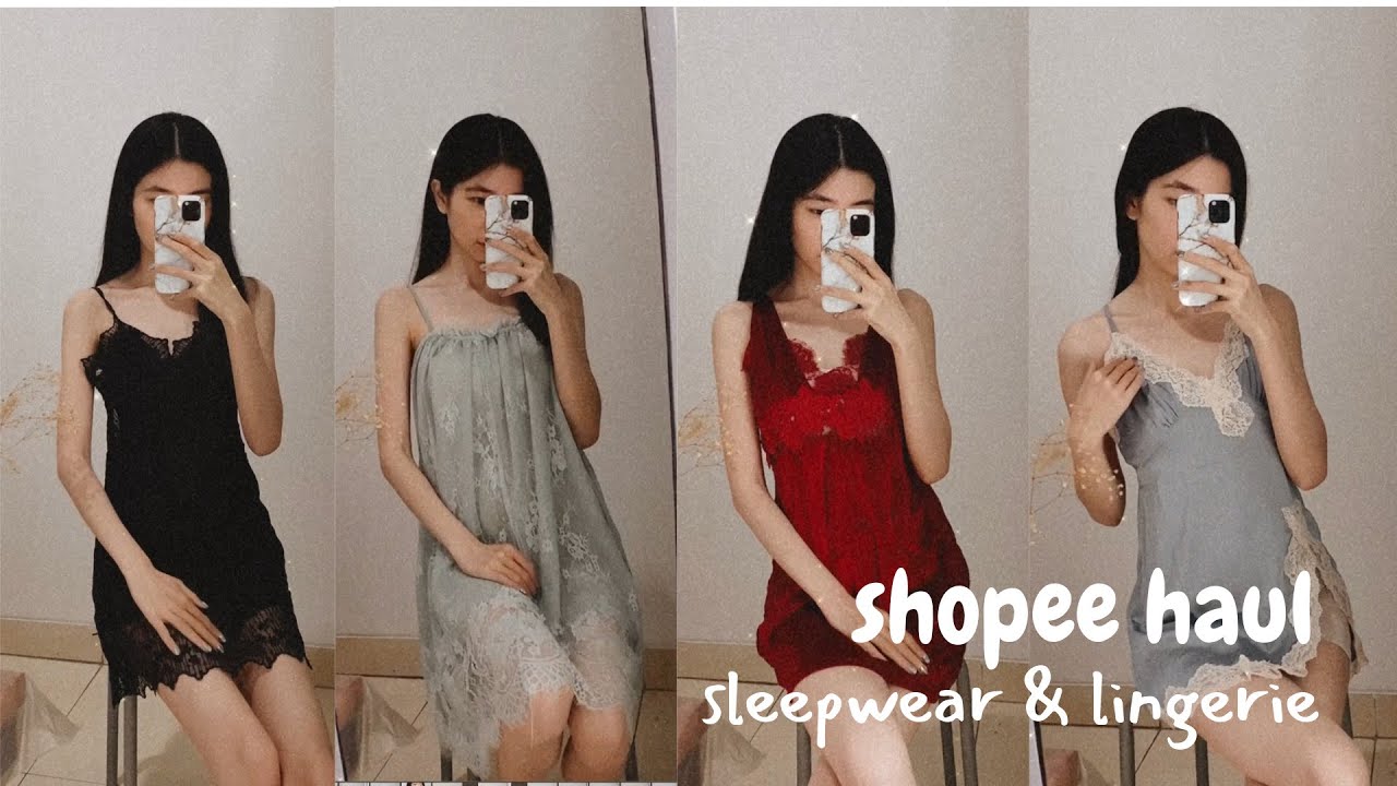 shopee haul: review piyama, daster satin, lingerie di bawah 200k - YouTube