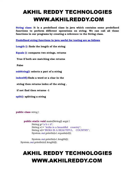 STRING CLASS FUNCTIONS IN JAVA WITH EXAMPLES - YouTube