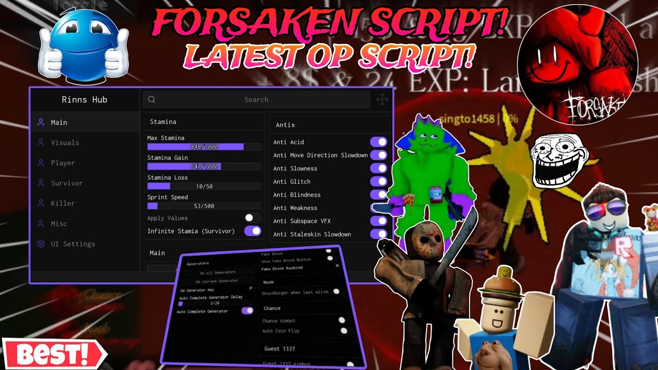 Rinns Forsaken Roblox Script🔥 Auto-Generator Fast🤩,Esp,Inf Stamina😎 ...