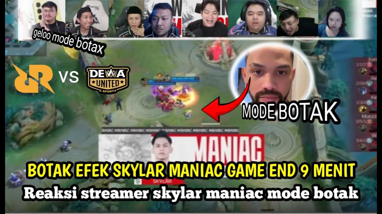 SKYLAR MANIAC MODE BOTAK ! GAME END 9 MENIT ! REAKSI STREAMER RRQ VS ...