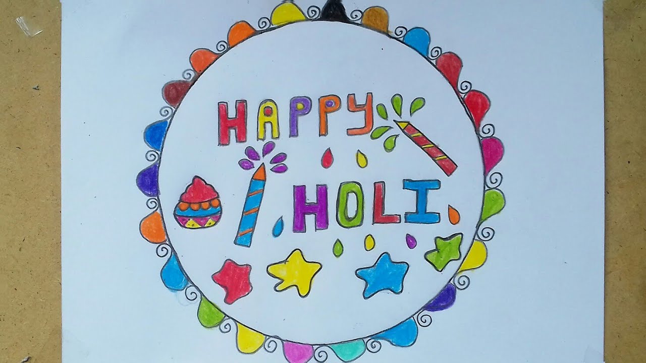 holi festival greeting card drawing /holi easydrawing - YouTube