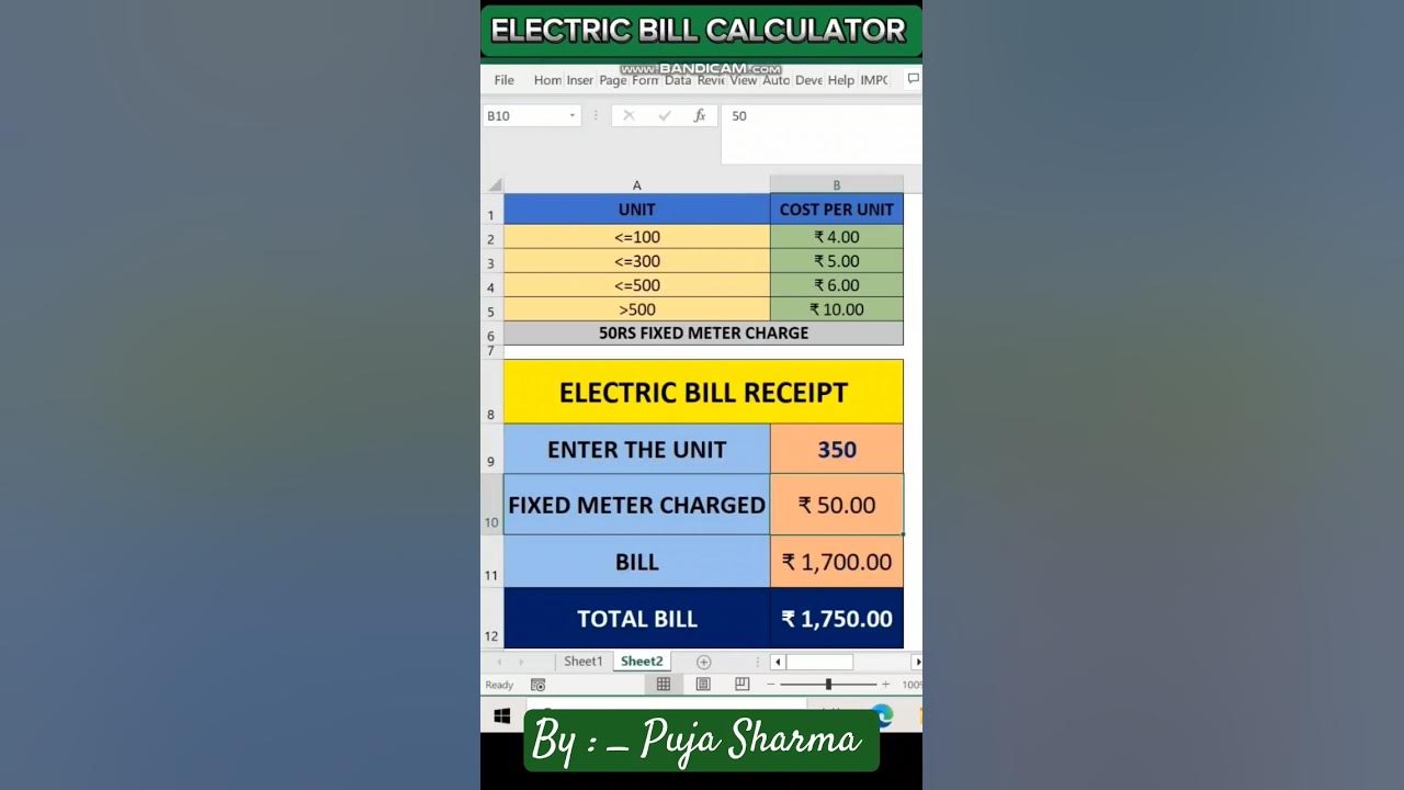 Excel Interview Questions Electric Bill Calculator In Excel Excelinterview Mexcel Viral