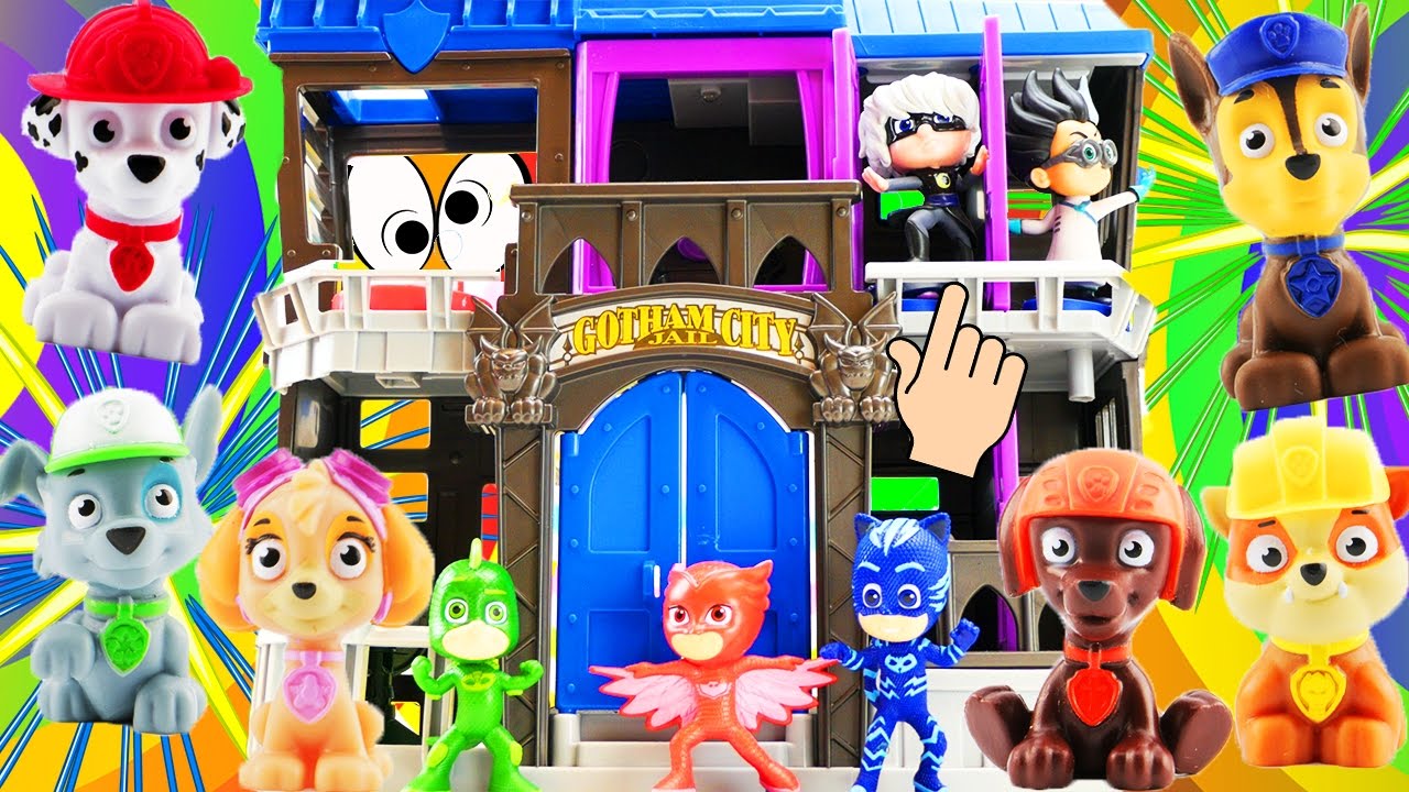 PJ Masks & Paw Patrol VS Romeo & Evil Villains in the PJ Masks HQ w ...