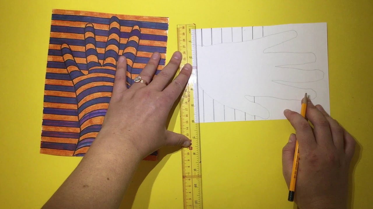 Grade 3 Contour Hand Op Art Day 1/1 - YouTube