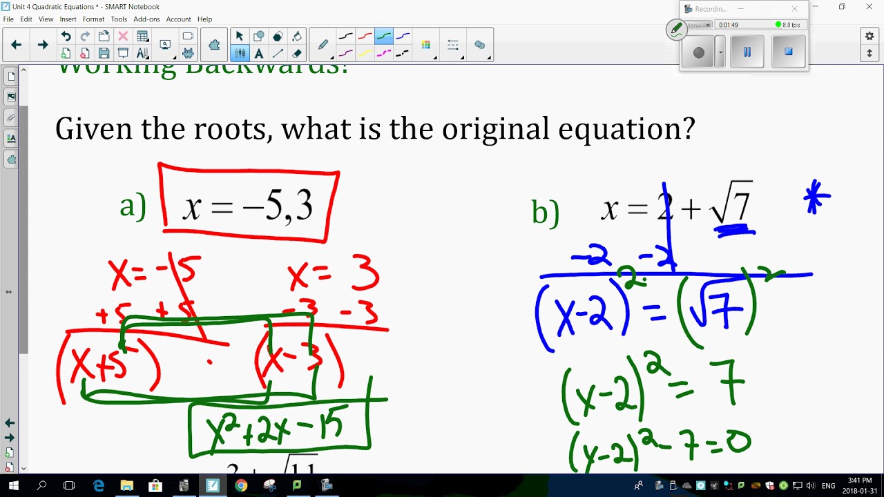 Unit 4 3 9 Original Equation Given the Roots - YouTube
