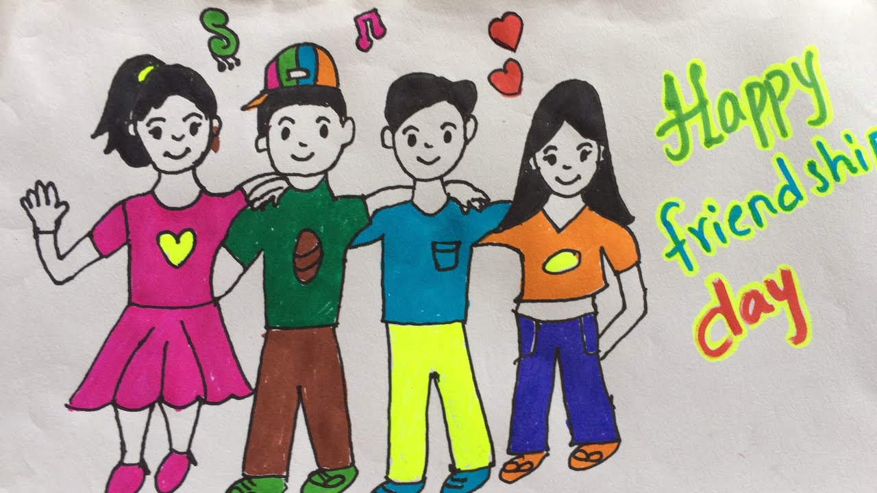 How to draw best friends easy for friendship day - YouTube