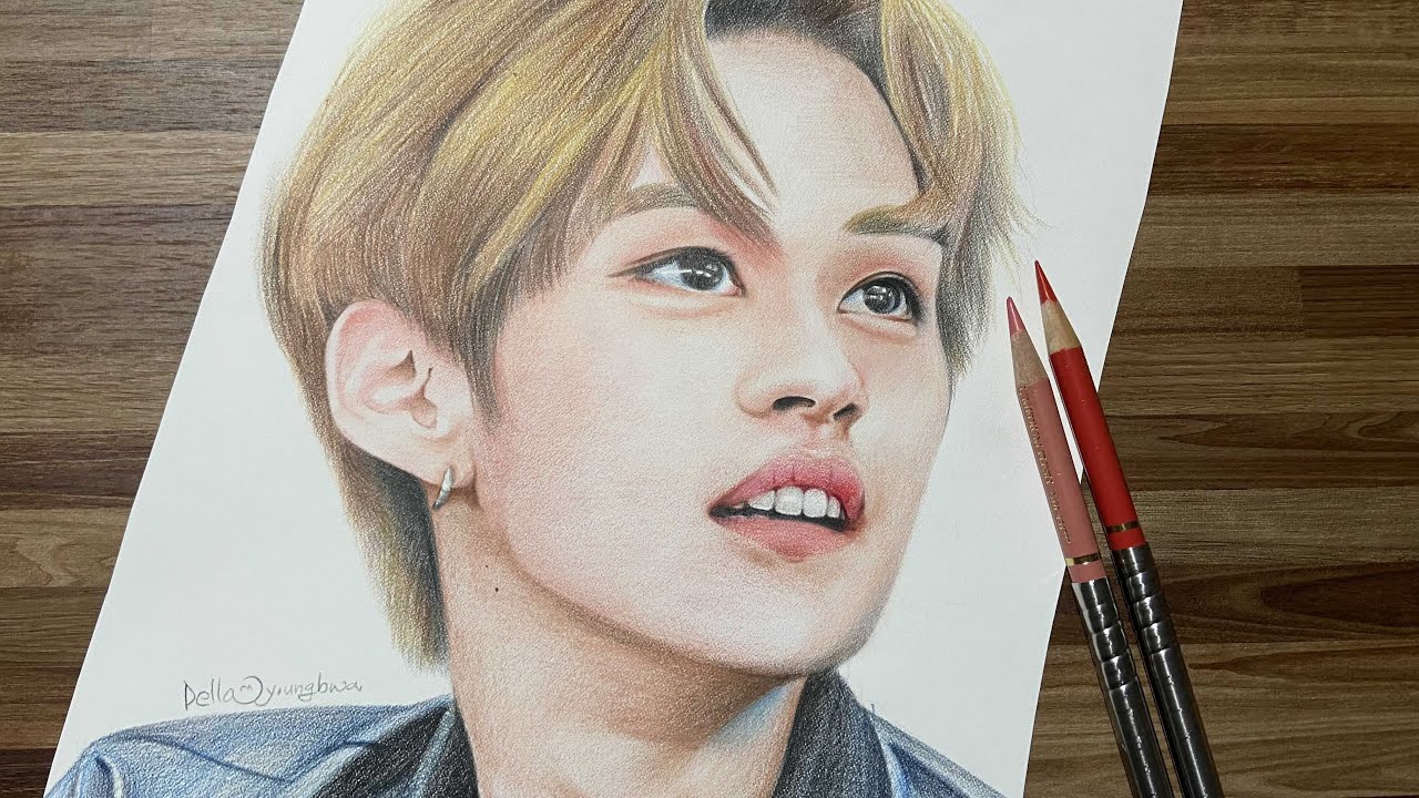 Drawing Stray Kids Lee Know | 스트레이키즈 리노 색연필그림 | 색연필 인물화 | Della - YouTube