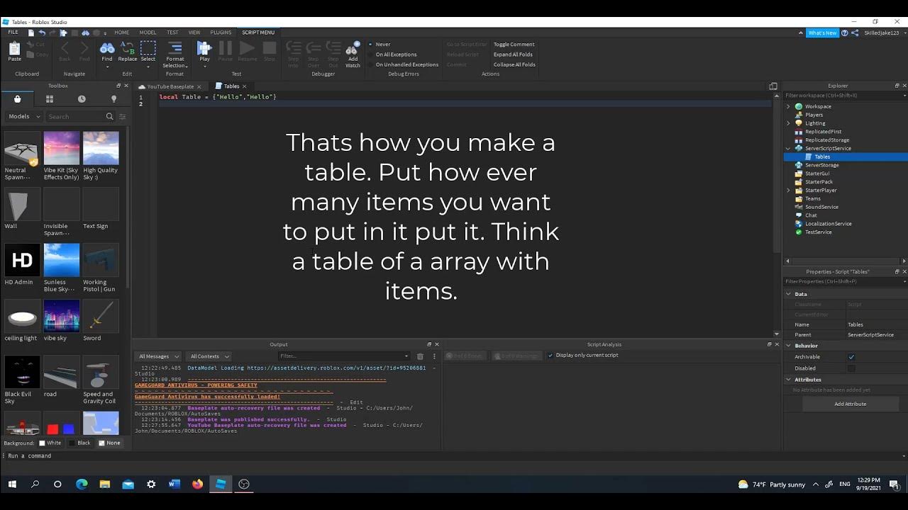 Making and Reading Tables - Roblox Studio Tutorials - YouTube