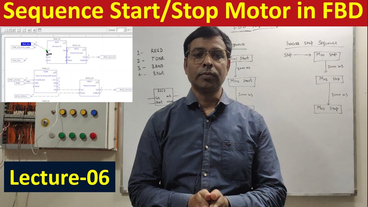 FBD Programming for Start/Stop Motors in Sequence | TONR Timer Function ...