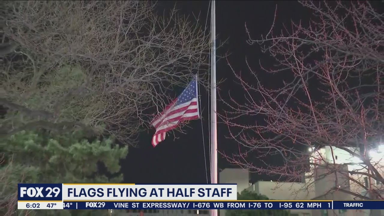 Flags fly half-staff for fallen Temple University police officer - YouTube