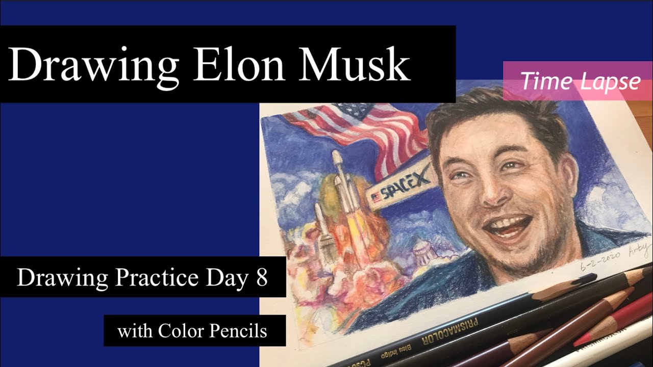 Draw Elon Musk with Color Pencil and Watercolor /Drawing Practice Day 8 ...