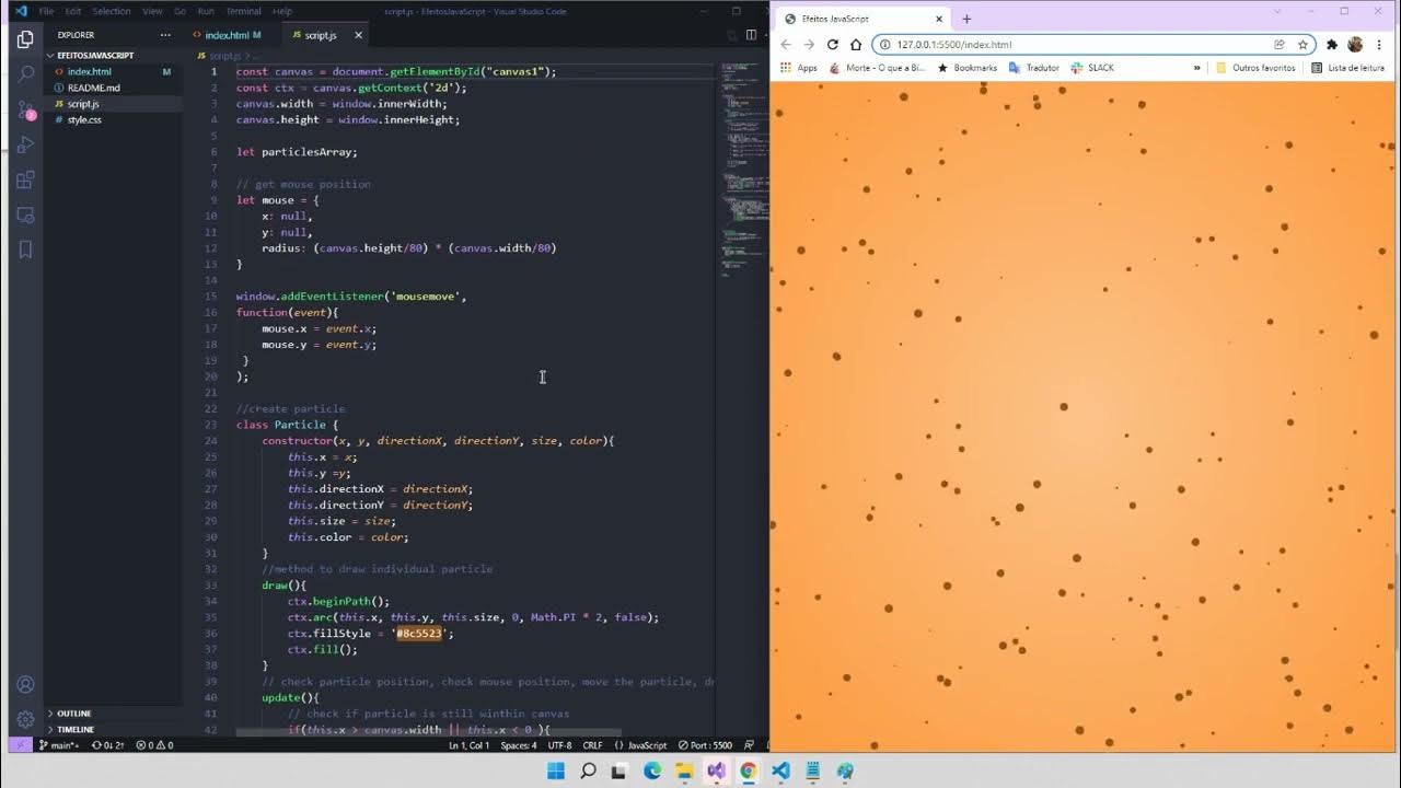 Efeito particulas em JavaScript. - YouTube