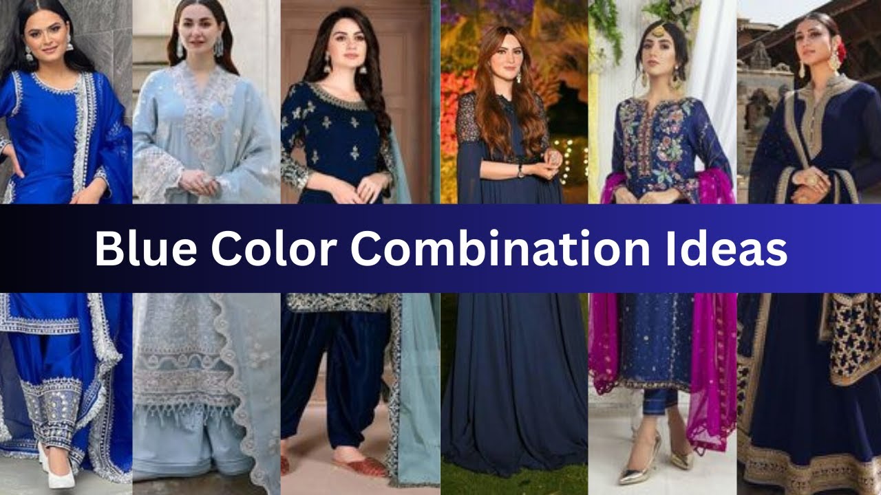 Blue Color Contrast| Blue Color Combination Ideas l Blue Frock Design ...