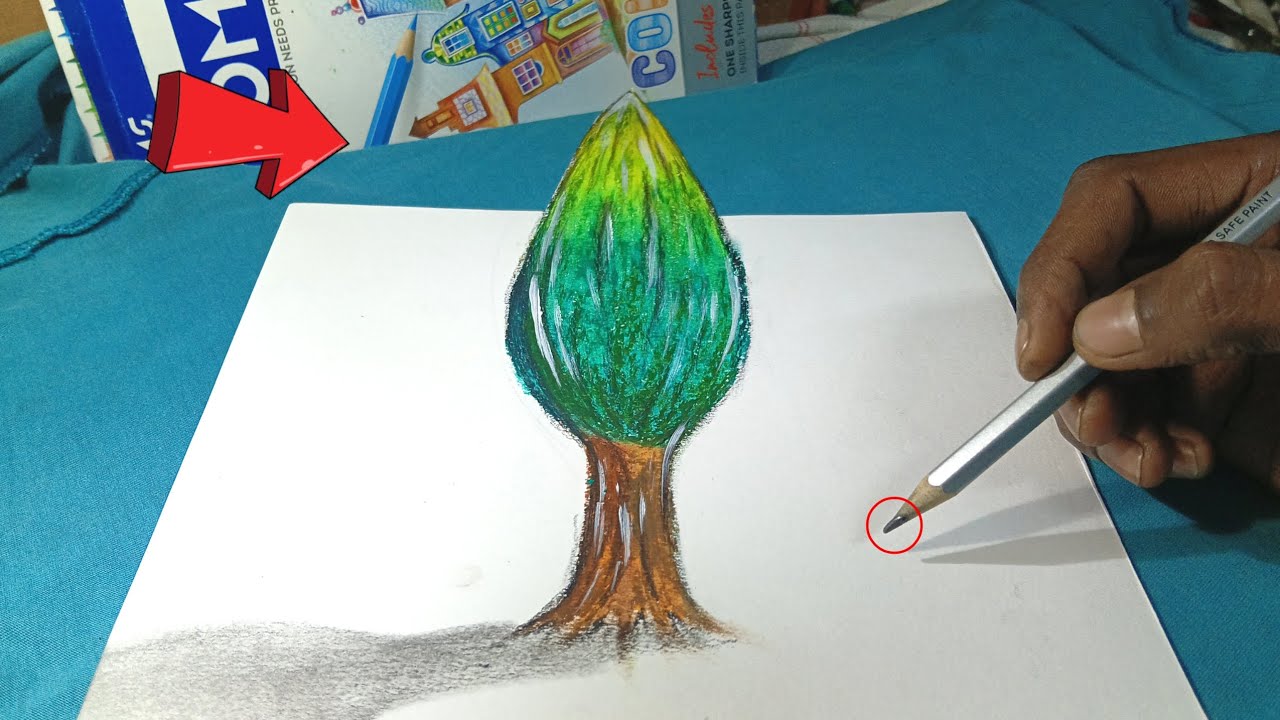 How To Draw Easy 3D Tree Drawing|Draw 3D Tree For Beginners #3d - YouTube