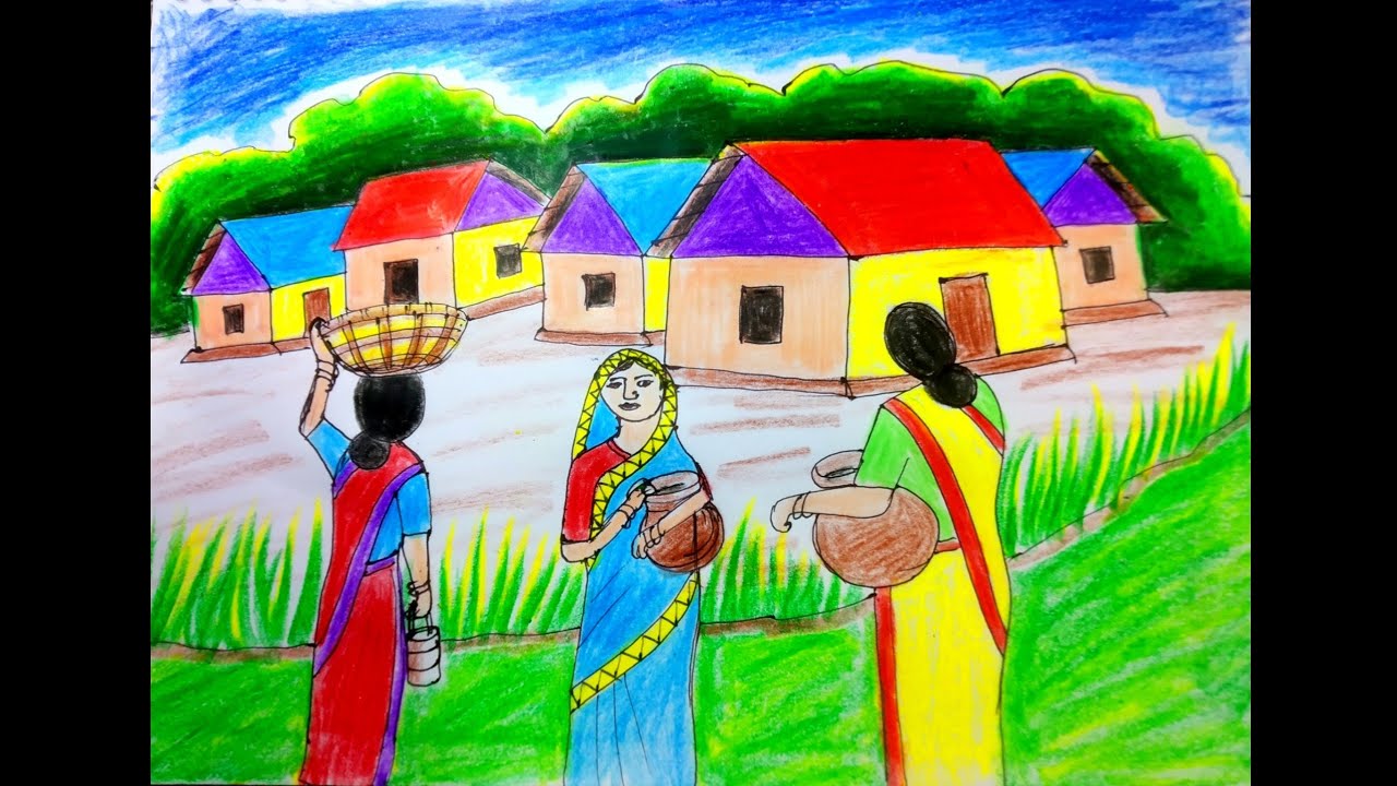 Drawing a beautiful village with Petra color Pencils. - YouTube