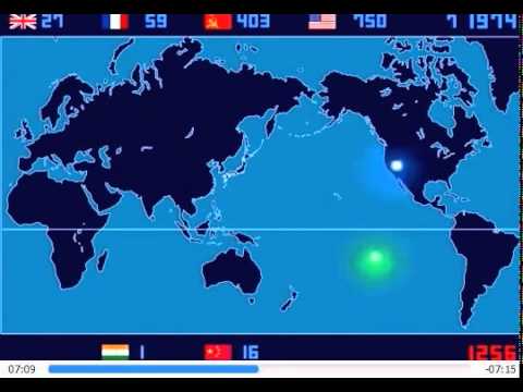 A Time Lapse Map of Every Nuclear Explosion Since 1945 - YouTube