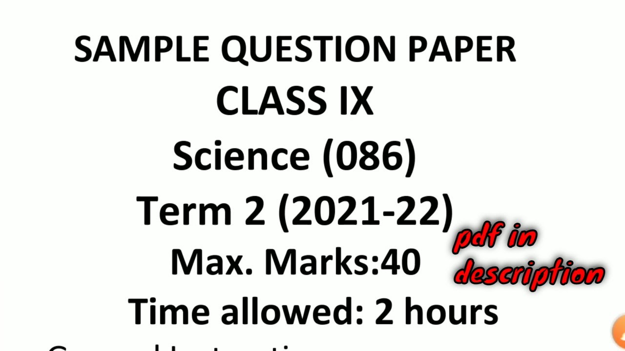 cbse sample paper class 9 term 2 science 2 pdf download - YouTube