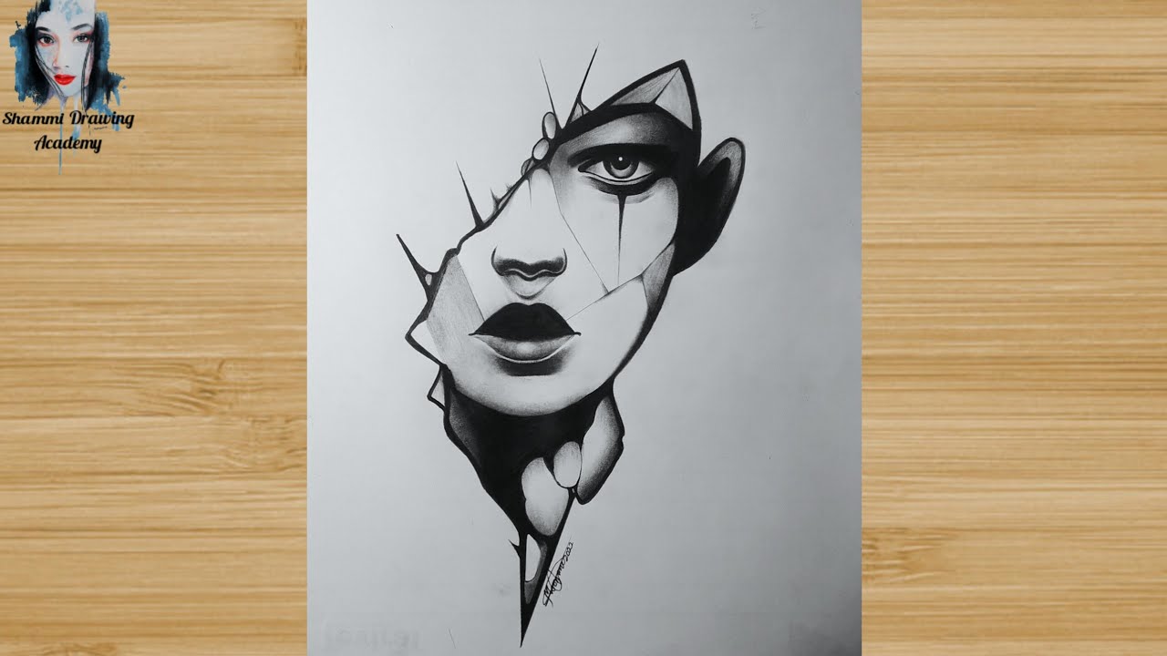 How to Draw a Sad Girl Face Reflected on a Broken Mirror || Pencil ...