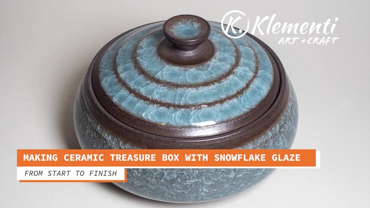 Making a ceramic treasure box with snowflake crackle glaze (ASMR, no ...