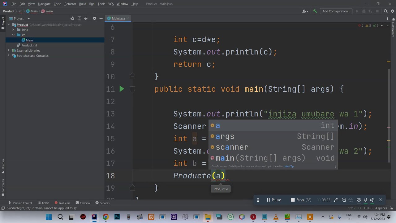 23 guteranya imibare winjije ukoresheje Method muri java kinyarwanda - YouTube