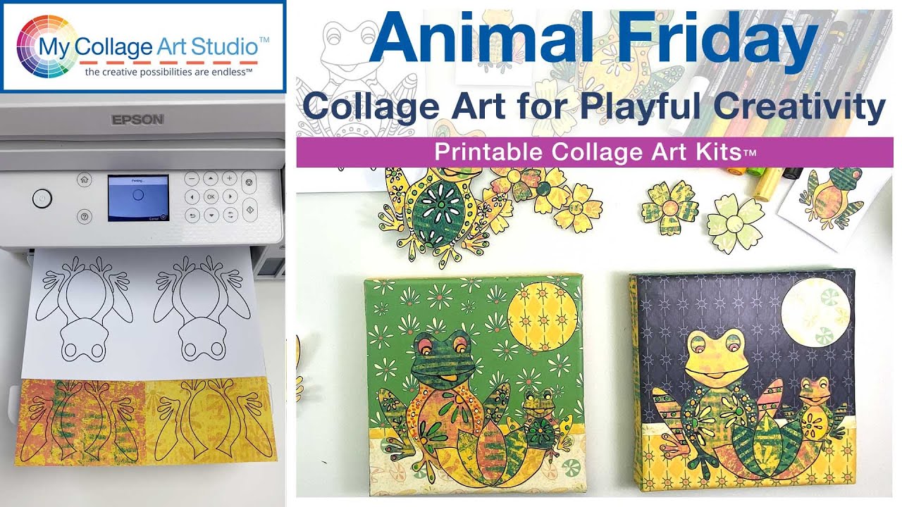 🐸 Animal Friday (B01, Wk 3): Day & Night Frog Collages on Stretched ...
