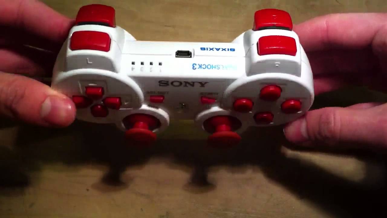 White PS3 Controller (Red Button Kit) - YouTube