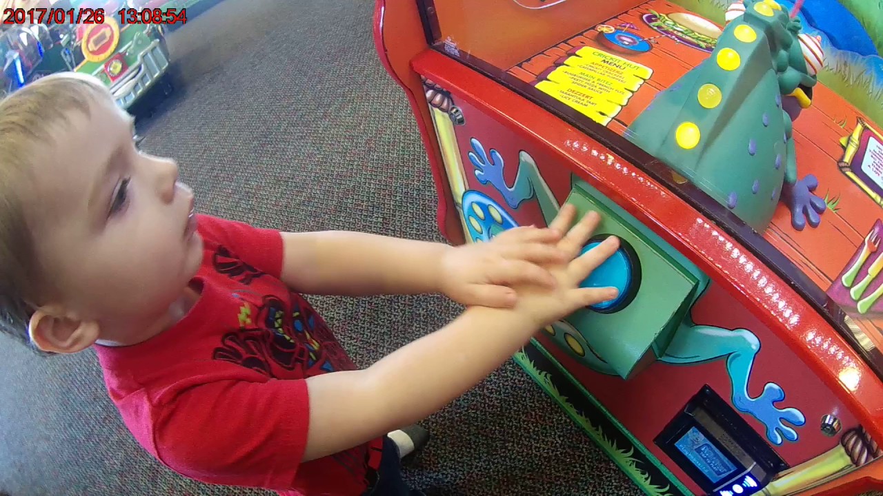 Chuck E Cheese chameleon paradise game with Micah 2 years old - YouTube
