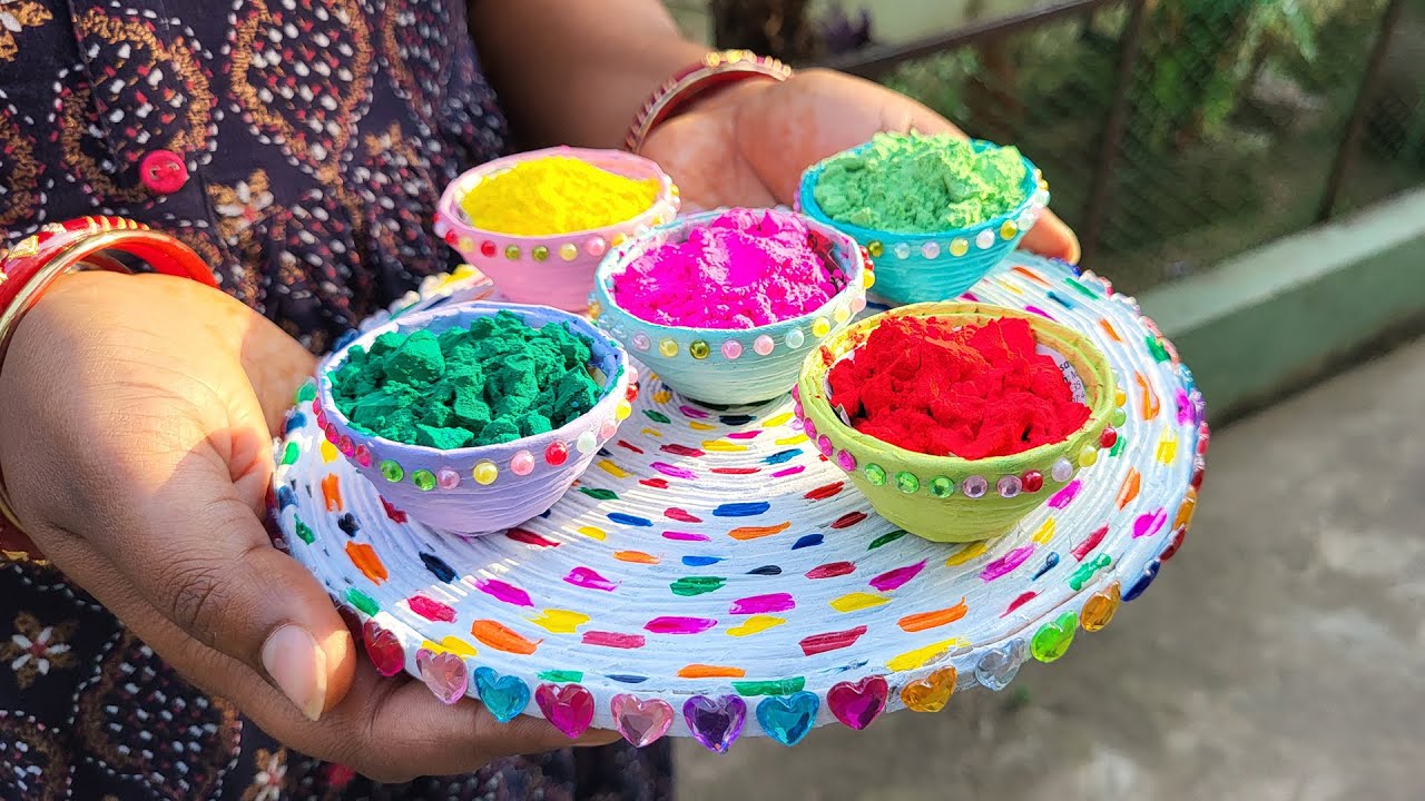 DIY Holi Platters | Mini Holi Color Pots with Newspaper | Holi ...