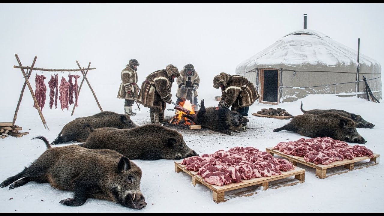 5500kg Ice Boar Feast in −71°C Yakutia Feeding the Entire Village Nomad ...