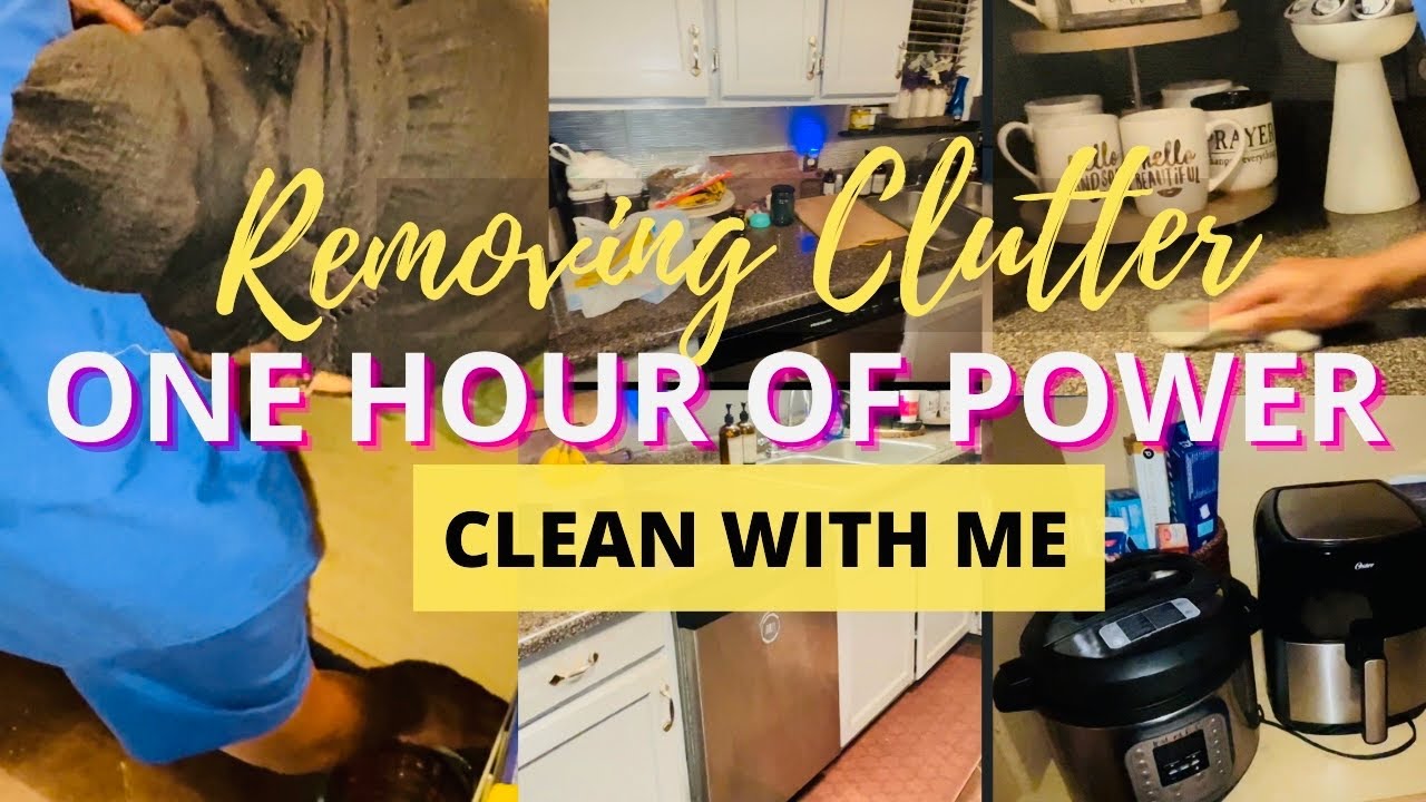 POWER HOUR CLEAN WITH ME (CLEANING KITCHEN CLUTTER) CLEANING FOR ONE ...
