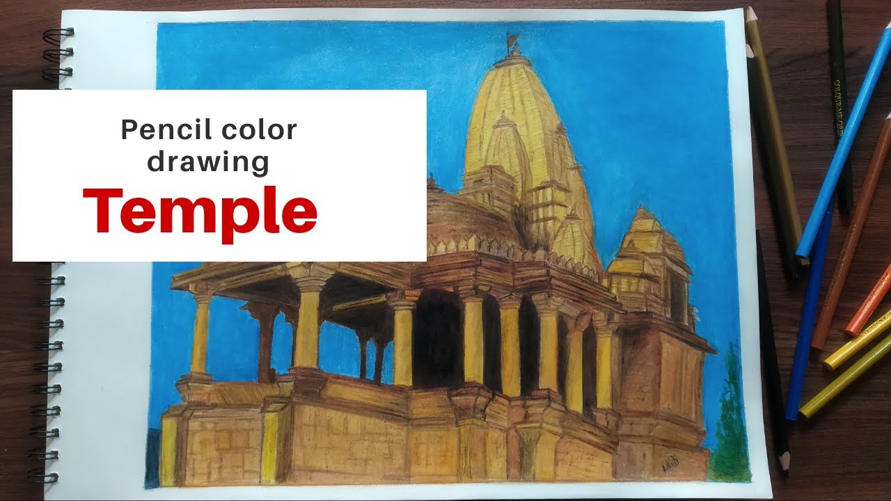 Temple drawing | Temple architecture | Mandir |Pencil Color drawing ...