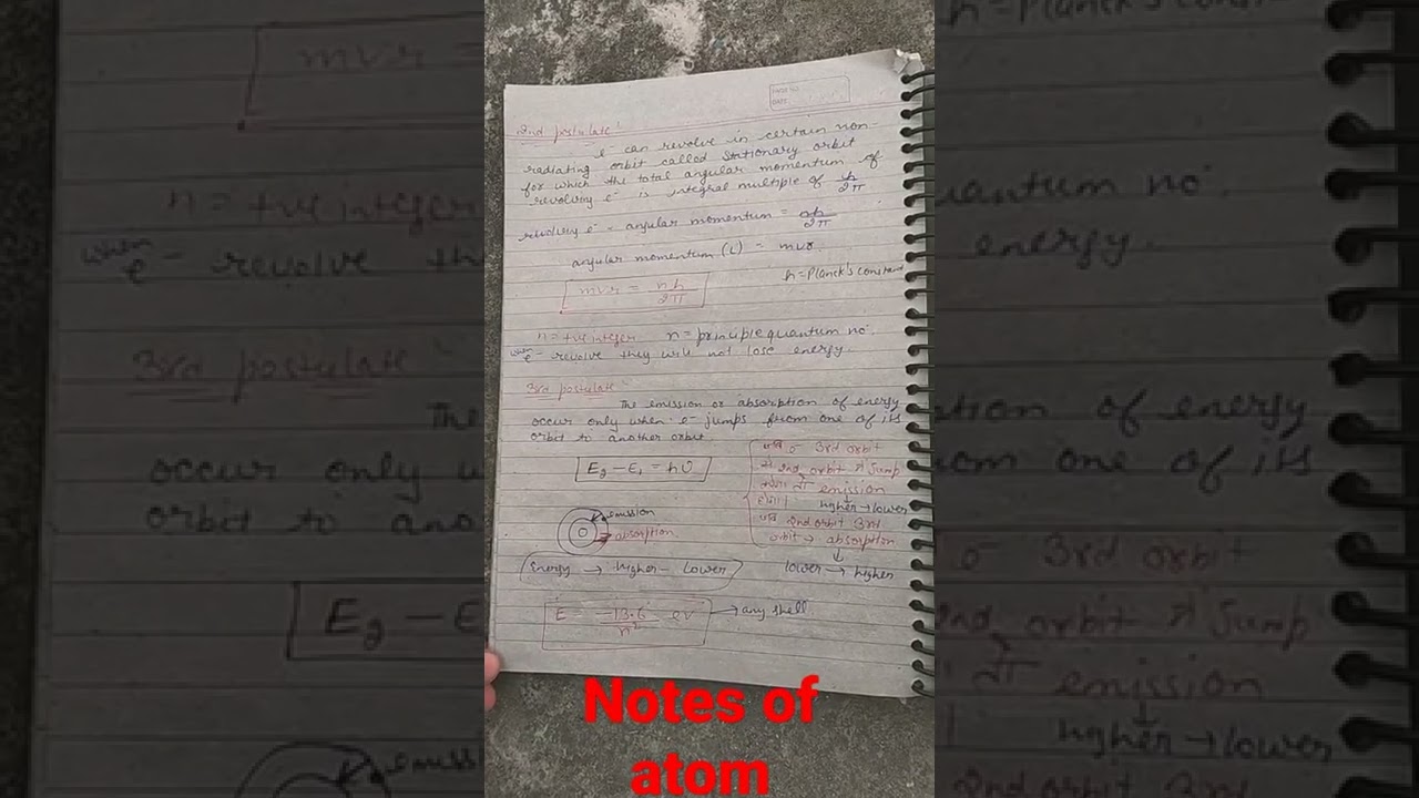 Handwritten notes of chapter Atom class 12 by dynamic vidyapeeth ...