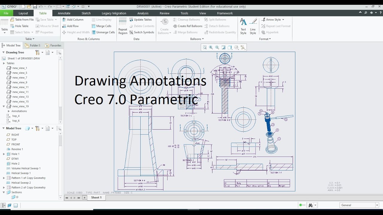Drawing Annotations - Creo 7.0 Parametric - YouTube