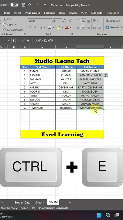 Flash Fill in Excel || Learn Excel || iLeana Tech - YouTube
