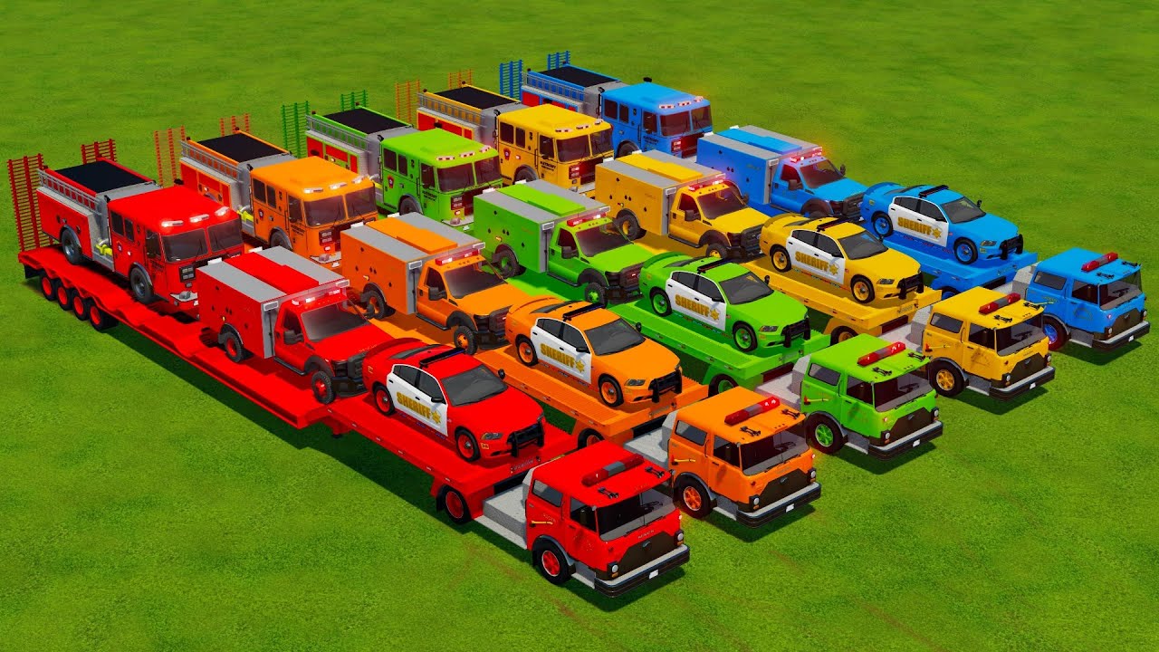 LOAD AND TRANSPORT POLICE CARS WITH FIRE TRUCKS - Farming Simulator 22 ...