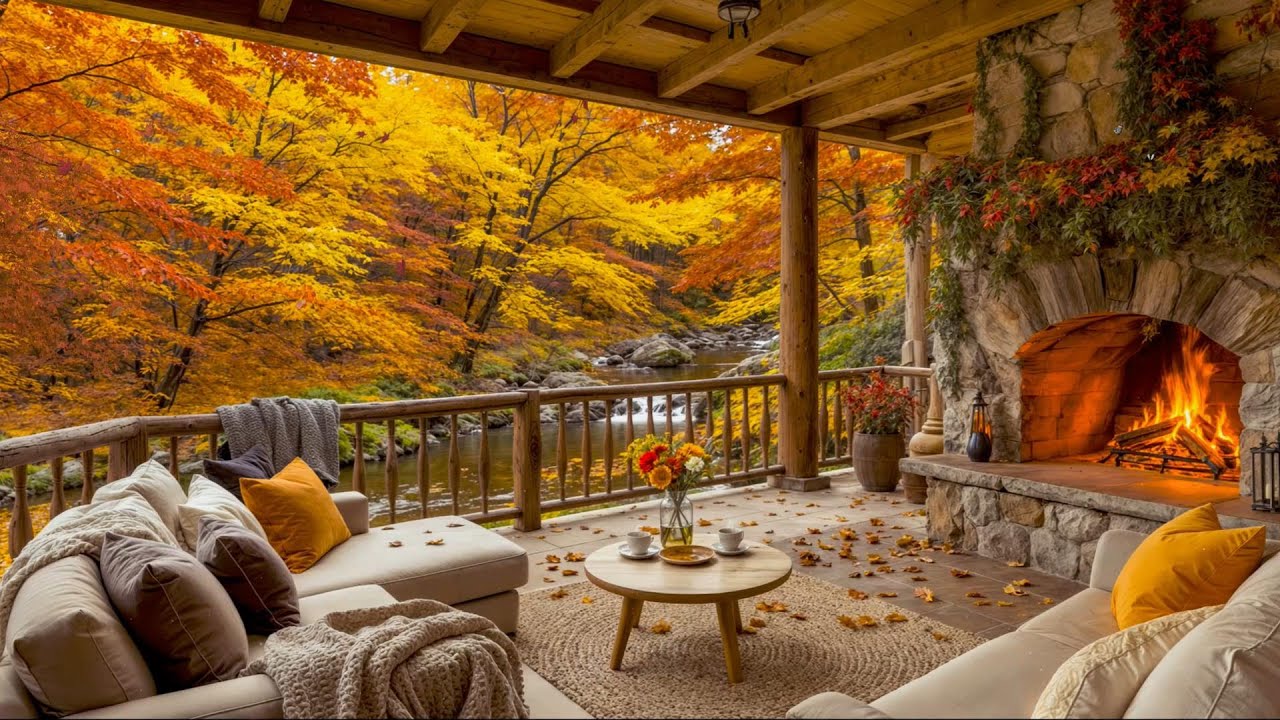 September Morning Jazz 🍂 Cozy Fall Retreat Ambience by the Stream with ...