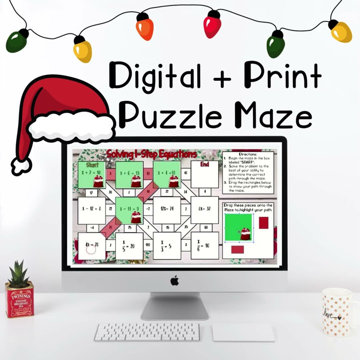 Solving 1 Step Equations Christmas Theme Puzzle Maze Digital and Print ...