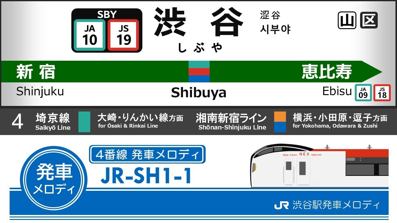 JR渋谷駅旧発車メロディ「小川のせせらぎV2」「花のほころび」「JR-SH3-3」「JR-SH1-1」 - YouTube
