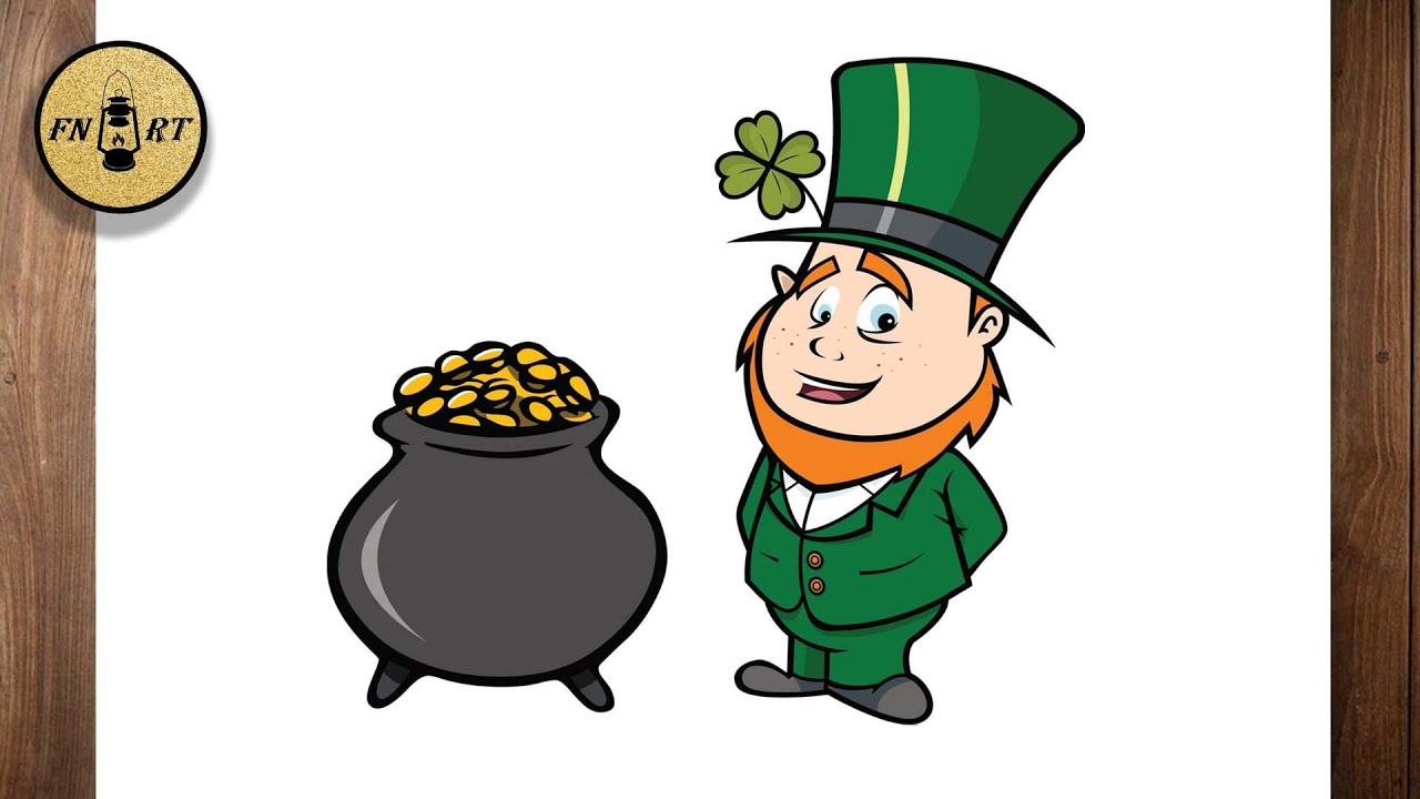 How to draw a leprechaun with a pot of gold - YouTube