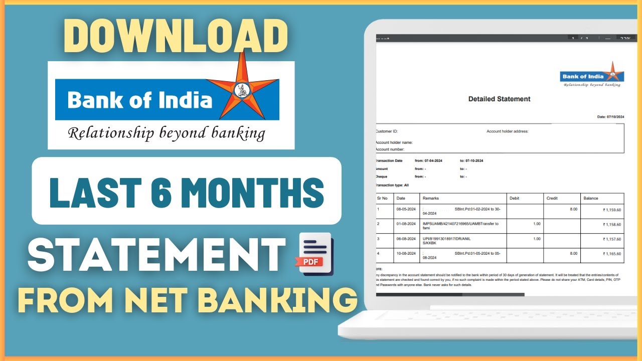Download Bank of India (BOI) Last 6 Months Statement Online from Net ...