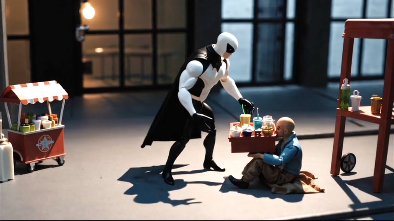 슈퍼히어로, 도시 위 노숙자들에게 음식을 나눠줘요 Superhero, give food to the homeless in the ...